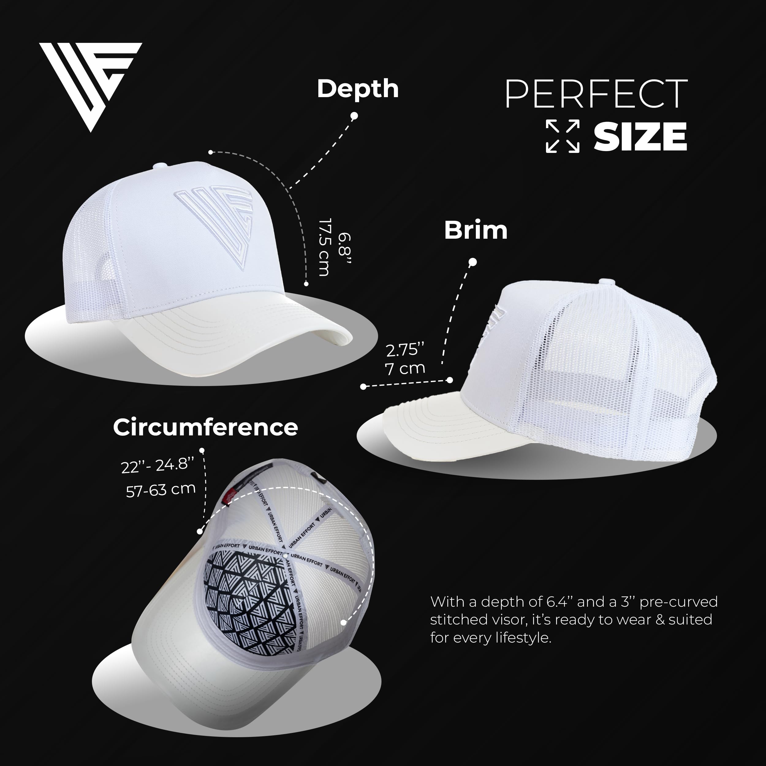 Urban Effort Mesh Back Cap - for Men Baseball Hat 5-Panel Trucker Hat Snapback Closure for Outdoors (Trucker Hat, White)