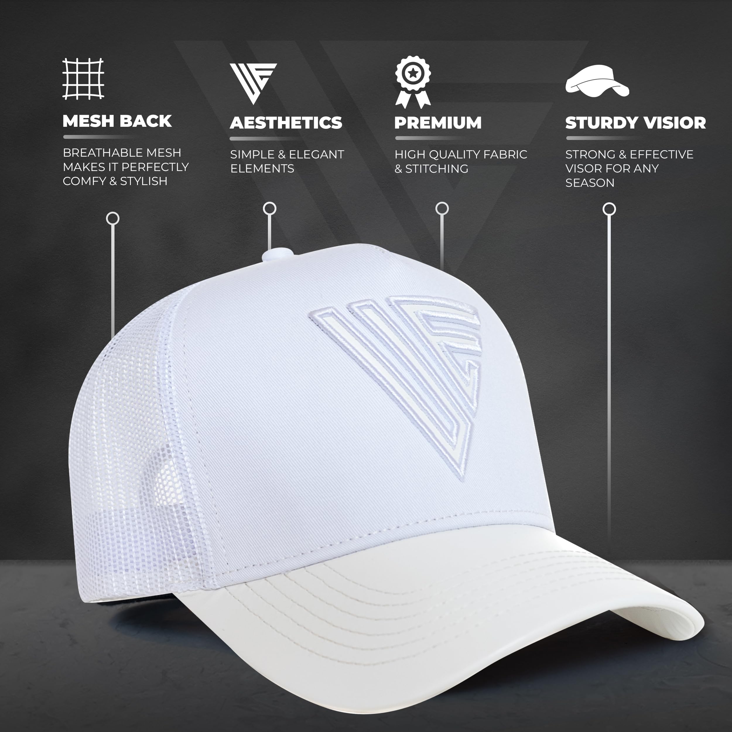 Urban Effort Mesh Back Cap - for Men Baseball Hat 5-Panel Trucker Hat Snapback Closure for Outdoors (Trucker Hat, White)