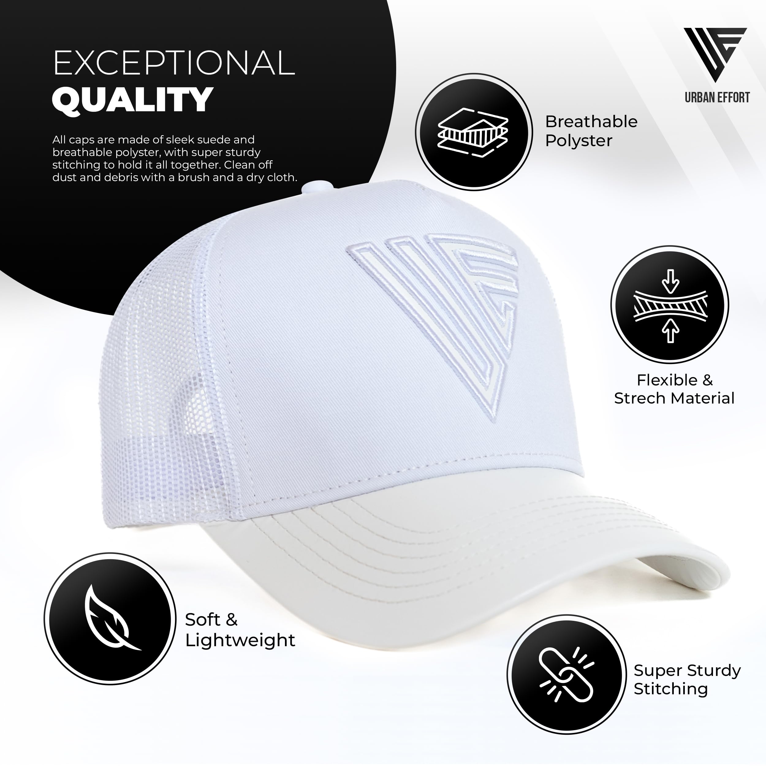 Urban Effort Mesh Back Cap - for Men Baseball Hat 5-Panel Trucker Hat Snapback Closure for Outdoors (Trucker Hat, White)