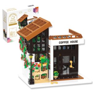 city cafe building toy set, modular coffee shop building blocks halloween xmas gift for adult, boy and girls 14+, 1347pcs mini brick with led