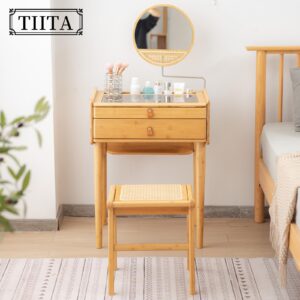 Tiita Vanity Desk, Makeup Vanity Table with Mirror, Dressing Table with 2 Drawers,Modern Wood Bedroom Vanity Vintage Dressing Table for Women Girls