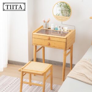 Tiita Vanity Desk, Makeup Vanity Table with Mirror, Dressing Table with 2 Drawers,Modern Wood Bedroom Vanity Vintage Dressing Table for Women Girls