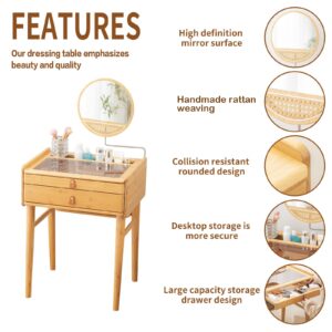 Tiita Vanity Desk, Makeup Vanity Table with Mirror, Dressing Table with 2 Drawers,Modern Wood Bedroom Vanity Vintage Dressing Table for Women Girls