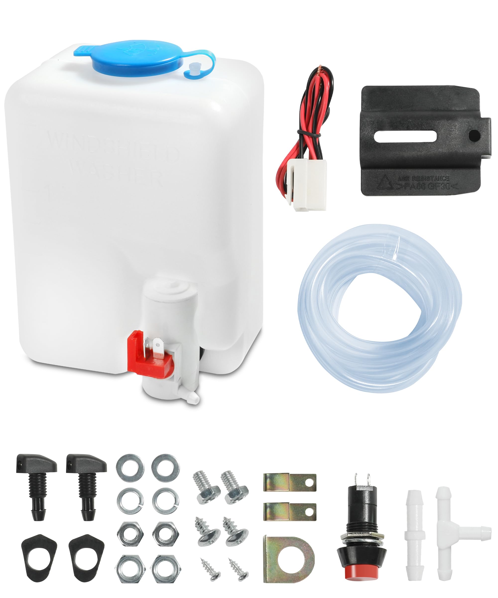 Zlirfy Universal Windshield Washer Bottle,12V Car Windshield Washer Pump Fluid Reservoir Sprayer Kit,Washer Fluid Reservoir Bottle Kit with Pump Jet Button Switch,Replace OEM: 160186