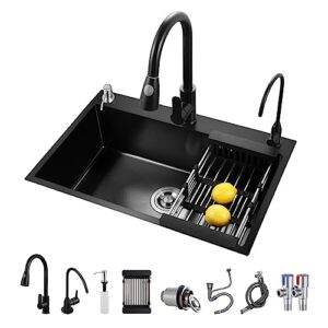 artline black kitchen sink, stainless steel single bowl sink, drop in/topmount workstation sink with sliding accessories, farmhouse workstation sink with multiple accessories (19.7 x 17.7in)