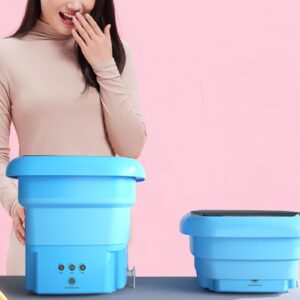 Portable Washing Machine, Foldable Mini Small Washer for Underwear, , Baby, Portable Washing Machine Dryer Comb with Drain Basket, for Apartment, Laundry, Camping, RV (Blue)