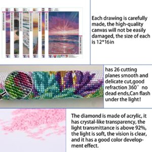 DOTSOPS 6-Pack DIY 5D Beach Diamond Painting Kit Art Adult Painting Kit Crafts Beginner diamond art beach 5D Full Art Diamond Large Diamond Painting Home Wall Decoration Gift 12x16 inches