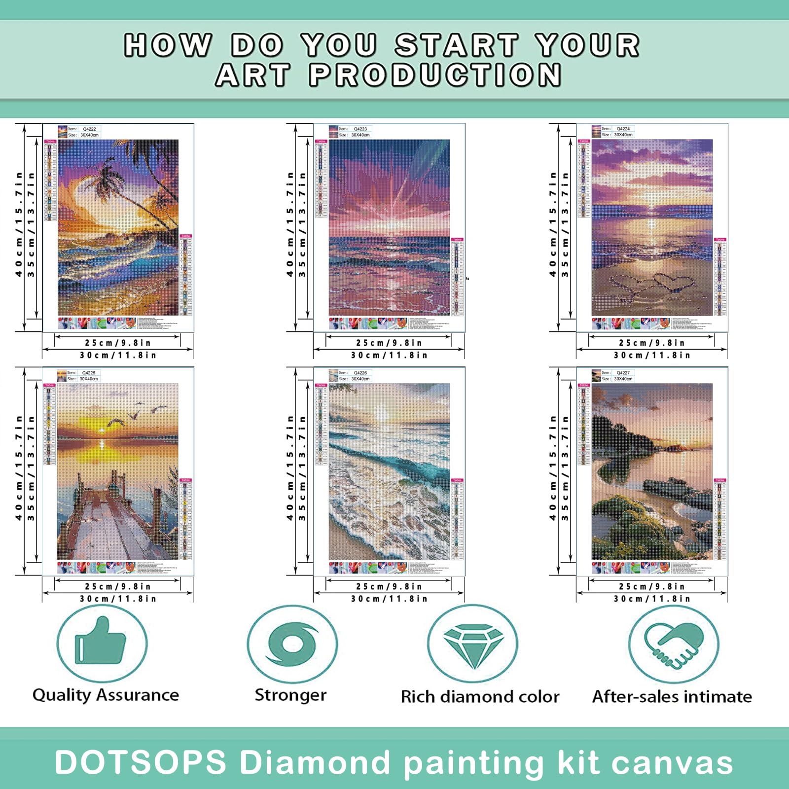 DOTSOPS 6-Pack DIY 5D Beach Diamond Painting Kit Art Adult Painting Kit Crafts Beginner diamond art beach 5D Full Art Diamond Large Diamond Painting Home Wall Decoration Gift 12x16 inches