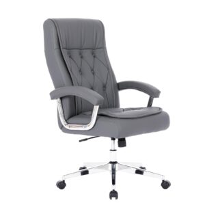 hoxne leather executive office chair with arms and wheels, high back ergonomic computer desk chairadjustable height swivel office desk chair, 350lbs capacity (gray)