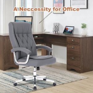 Hoxne Leather Executive Office Chair with Arms and Wheels, High Back Ergonomic Computer Desk ChairAdjustable Height Swivel Office Desk Chair, 350LBS Capacity (Gray)