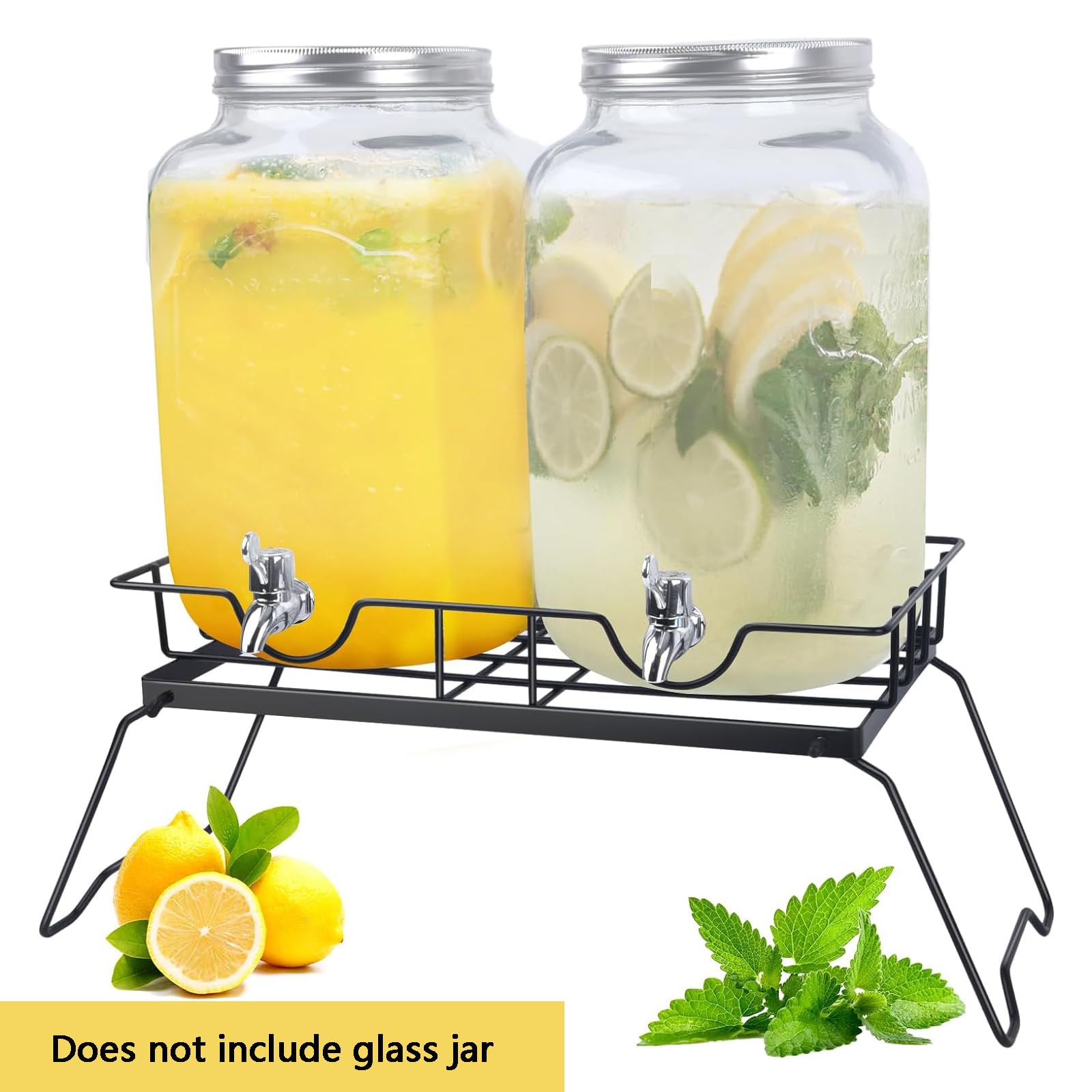 Beverage Dispenser Stand for Parties 1 Gallon Double Drink Metal Dispenser Stand Dispenser Holder, Compatible with Round Water Glass Jar Jug Gallon Containers, Parties & Daily Use（No drinks machine）