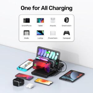 Unitek iPad Charging Station for Multiple Devices, 120W USB Charger Station Organizer with QC 3.0 & PD 60W/18W, 10 Port Fast Charging Dock for iPhone, Kindle, Tablet, Laptop and More