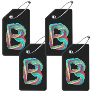 4 pack initial luggage tag for suitcase, colored letter silicone bag tags identifiers privacy cover id label with durable steel loop for women men kids girls travel, letter b