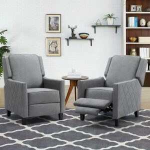 avawing push back recliner chair set of 2, wing back chairs with arms, mid-century vintage accent chair for living room, polyester, grey