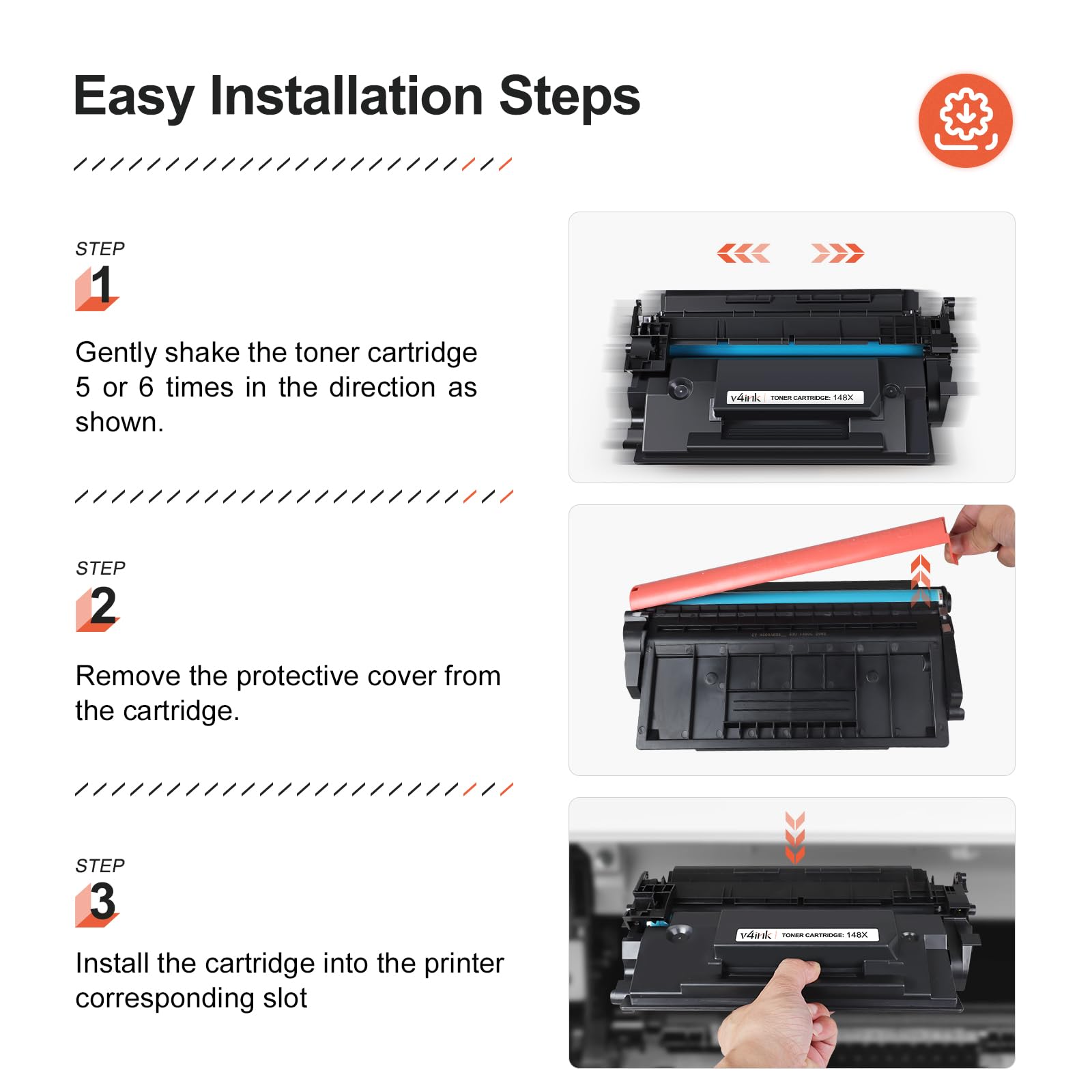 v4ink 148A Toner Cartridge (NO CHIP) Compatible Replacement for HP 148A W1480A Black Toner for HP Laserjet Pro 4001dw 4001dwe 4001dn 4001n MFP 4101fdw 4101fdn 4101fdwe Printer Ink, 1 Pack