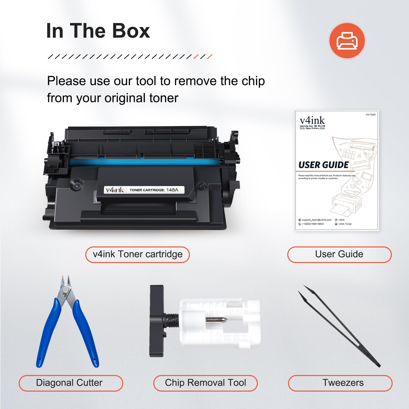 v4ink 148A Toner Cartridge (NO CHIP) Compatible Replacement for HP 148A W1480A Black Toner for HP Laserjet Pro 4001dw 4001dwe 4001dn 4001n MFP 4101fdw 4101fdn 4101fdwe Printer Ink, 1 Pack