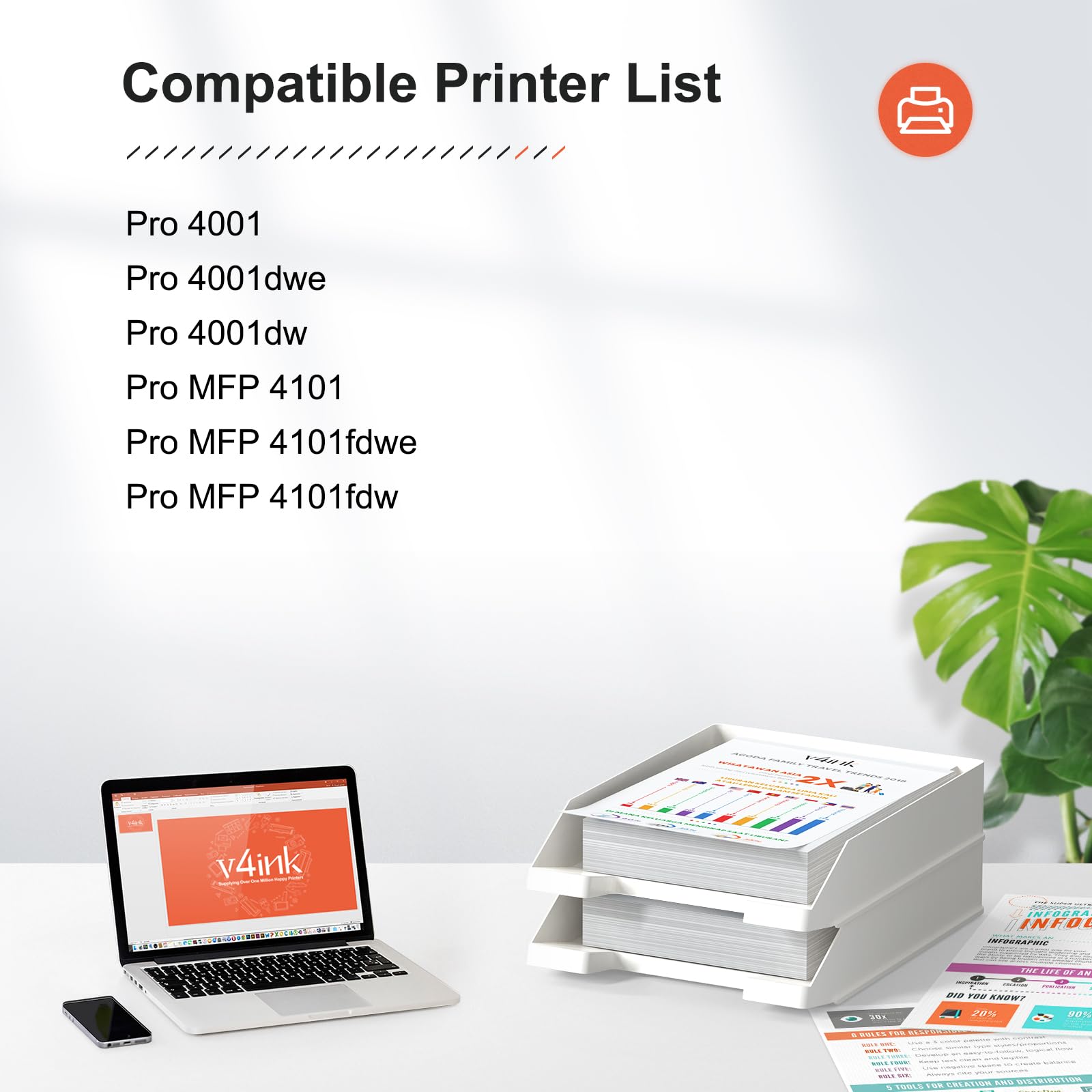 v4ink 148A Toner Cartridge (NO CHIP) Compatible Replacement for HP 148A W1480A Black Toner for HP Laserjet Pro 4001dw 4001dwe 4001dn 4001n MFP 4101fdw 4101fdn 4101fdwe Printer Ink, 1 Pack