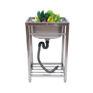 snkourin free standing single bowl kitchen sink, utility sink with storage shelve,commercial restaurant kitchen sink for garage, laundry room, and restaurants (21.65 * 17.72 * 33.46 in)