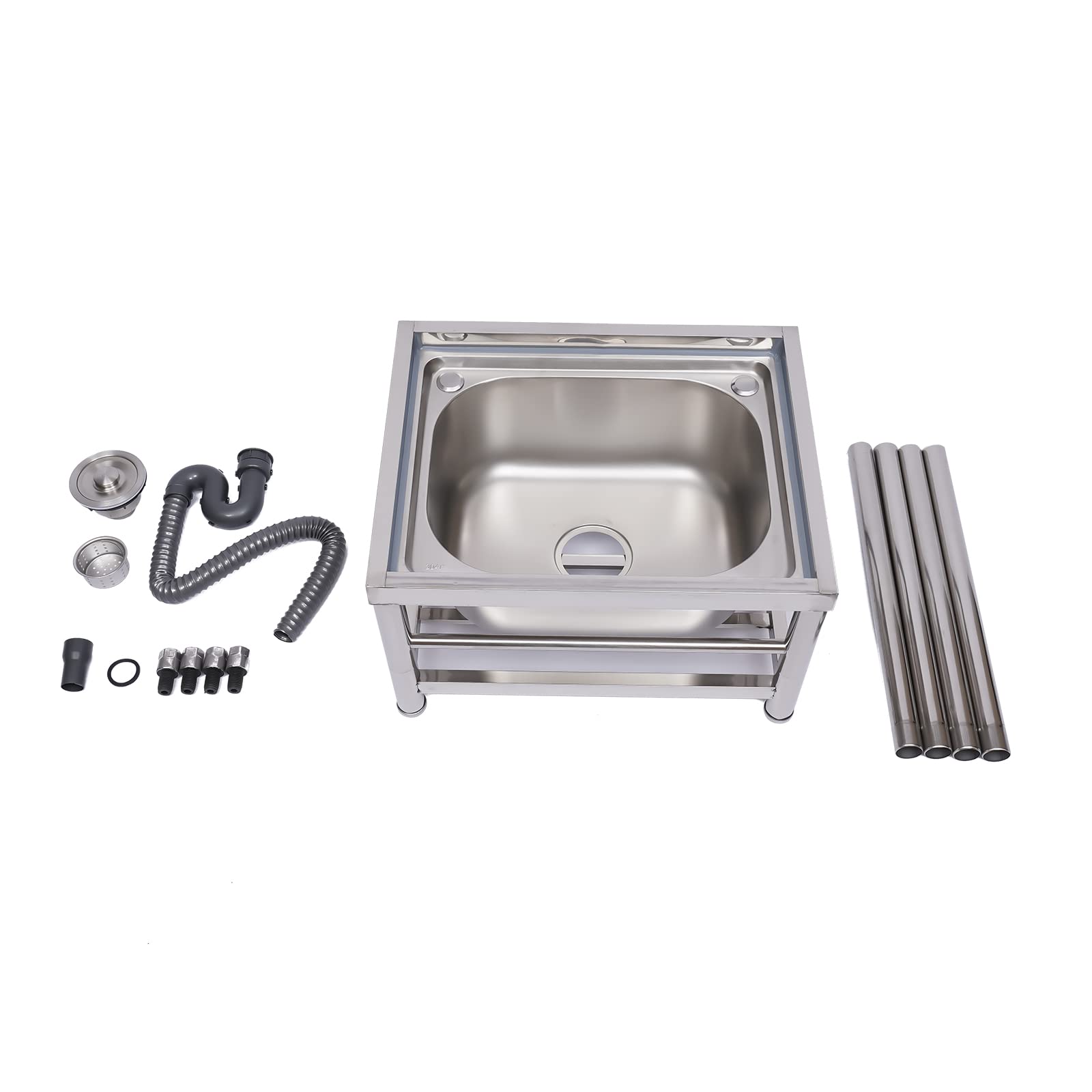 SNKOURIN Free Standing Single Bowl Kitchen Sink, Utility Sink with Storage Shelve,Commercial Restaurant Kitchen Sink for Garage, Laundry Room, and Restaurants (21.65 * 17.72 * 33.46 In)