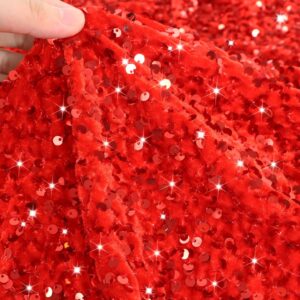 patydest red sequin fabric velvet stretch fabric by the yard glitter sequin fabric sensory wall sequence material fabric large sequins fabric dress mermaid quilting fabric for sewing cloth diy craft