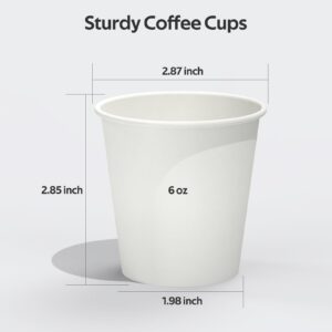 Dealusy 100 Count Paper Cups 6 oz, Leak-Free Food Safe 6oz Cups, Paper Coffee Cups, Hot Cups, Disposable Small Paper Cups