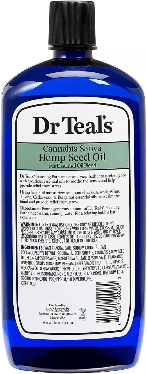 Dr. Teal's Hemp Seed Oil Foaming Bath Gift Set (2 Pack, 34oz Ea) - Cannabis Sativa Hemp Seed Oil - Essential Oils Blended with Pure Epsom Salt Calm The Senses & Alleviates Daily Stress