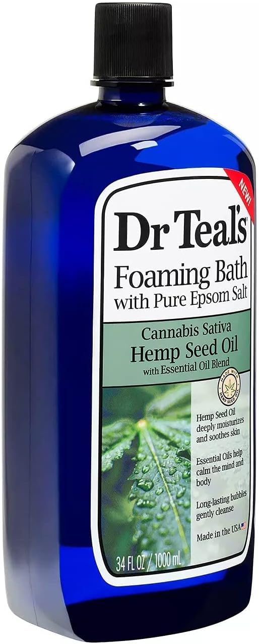 Dr. Teal's Hemp Seed Oil Foaming Bath Gift Set (2 Pack, 34oz Ea) - Cannabis Sativa Hemp Seed Oil - Essential Oils Blended with Pure Epsom Salt Calm The Senses & Alleviates Daily Stress