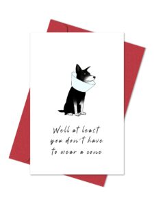 heollaok funny recovery card for him her, humorous get well soon card for friends, well at least you don't have to wear a cone card, cute pug cone card