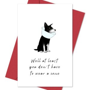 Heollaok Funny Recovery Card for Him Her, Humorous Get Well Soon Card for Friends, Well at Least You Don't Have to Wear a Cone Card, Cute Pug Cone Card