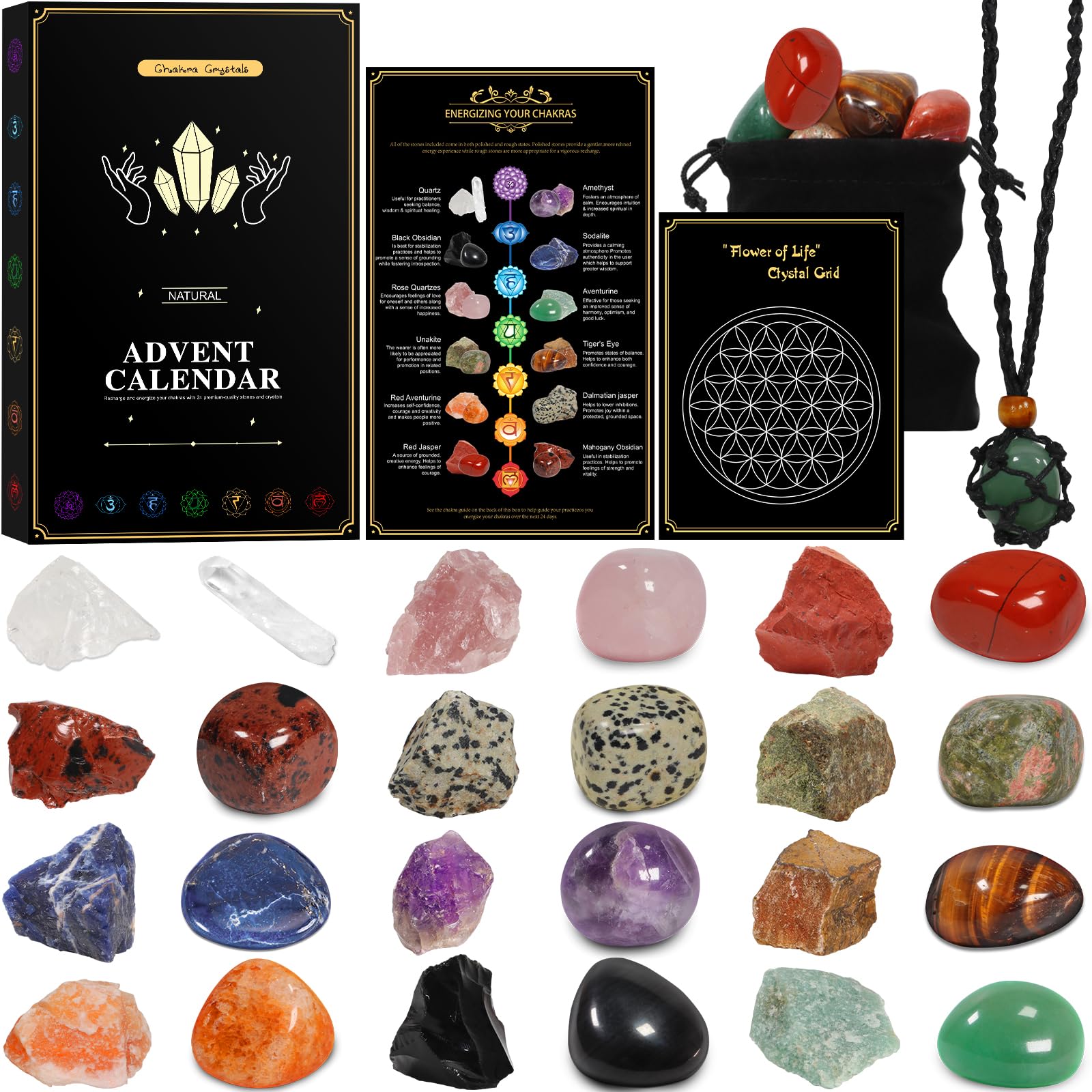 Pukamam Crystal Advent Calendar 2024 Adult Rock Healing Gemstone 24 Days Christmas Countdown calendar