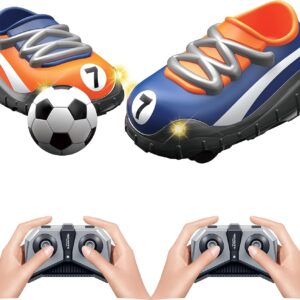 WOAEIUOS 2.4G Remote Control Car RC Football Soccer Shoes Car with LED Lights Kids Interactive Educational Toys (Orange&Blue-Set of Two Cars)