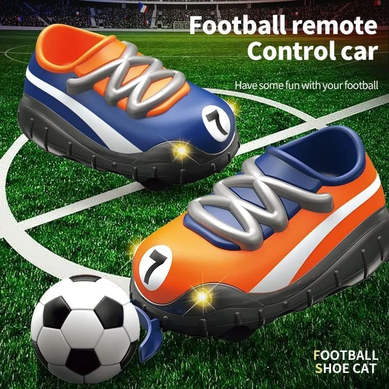 WOAEIUOS 2.4G Remote Control Car RC Football Soccer Shoes Car with LED Lights Kids Interactive Educational Toys (Orange&Blue-Set of Two Cars)