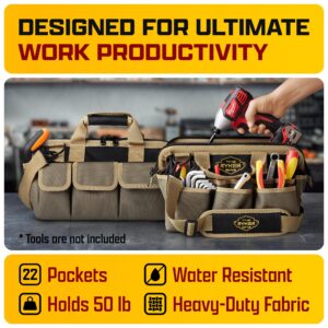 The Ryker Bag 14 Inch Tool Bag Organizer Small Tool Bag Heavy Duty Tool Bags for Men/Women. Wide Mouth electrician tool bag small 22Pockets Toolbag soft tool bag mechanic tool bag &plumbing tool bag