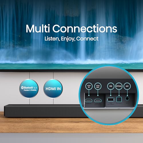 Hisense AX3125H 3.1.2Ch Sound Bar with Wireless Subwoofer, 440W, Dolby Atmos, Bluetooth 5.3, EzPlay, 4K HDMI Pass Through, Roku TV Ready, DTS:X, HDMI/AUX/ARC/Optical/USB, 7 EQ Modes