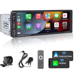 [wireless] alondy single din car stereo,compatible with wireless apple carplay android auto,type-c usb,6.9" touchscreen,mirror link,backup camera,bluetooth voice control dsp am/fm radio