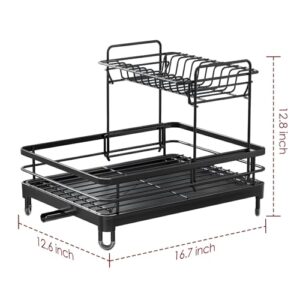 Sakugi Dish Drying Rack - X-Large Stainless Steel Dish Rack for Kitchen Counter, 2-Tier Kitchen Organizers and Storage for Dishes, Bowls, Cutlery, Black