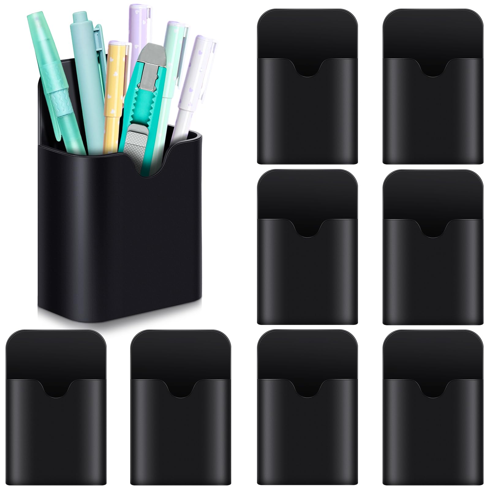 Jetec 8 Pcs Magnetic Pen Marker Holders Dry Erase Magnetic Pen Pencil Holder Organizer Home Office Supplies for Refrigerator Whiteboard Locker (Black)