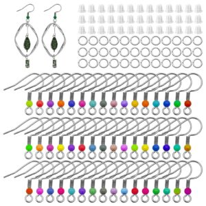 600pcs earring hooks for jewelry making stainless steel french earring hooks hypoallergenic ear wires colorful fish hook earrings with earring backs and jump rings for diy earring making supplies kit