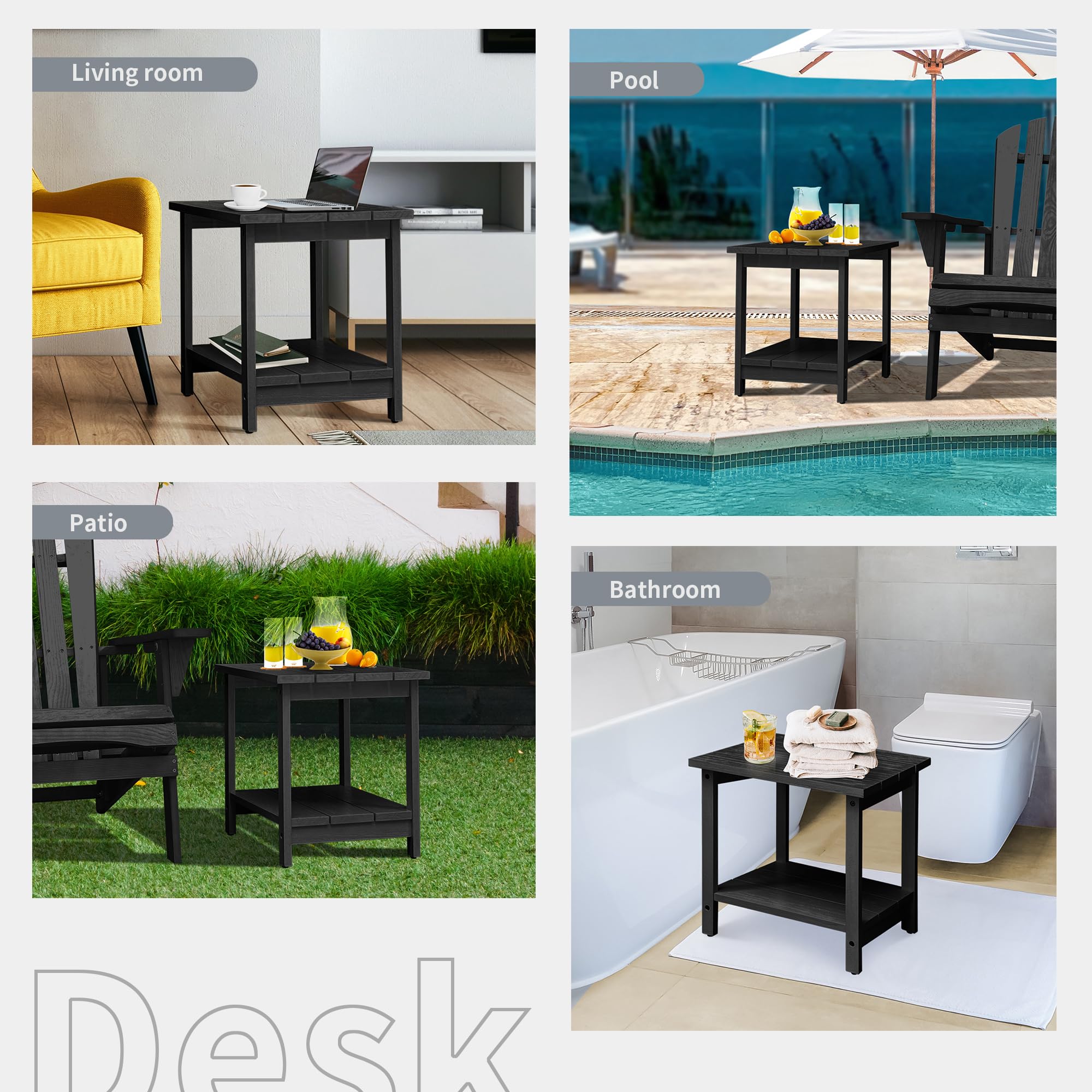 RKVPCNE Outdoor Side Table Patio Side Tables for Outside, Small Patio Table Square End Table for Patio Backyard, Pool, Indoor Companion Wood Weather Resistant，Black