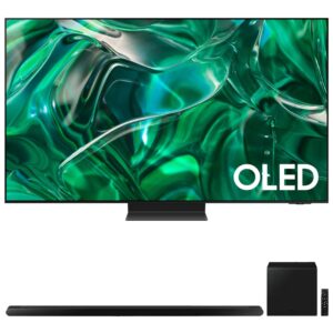 samsung s95c 77 inch hdr quantum dot oled smart tv (2023 model) bundle hw-s800b 3.2.1ch soundbar (black) with wireless dolby atmos dts:x