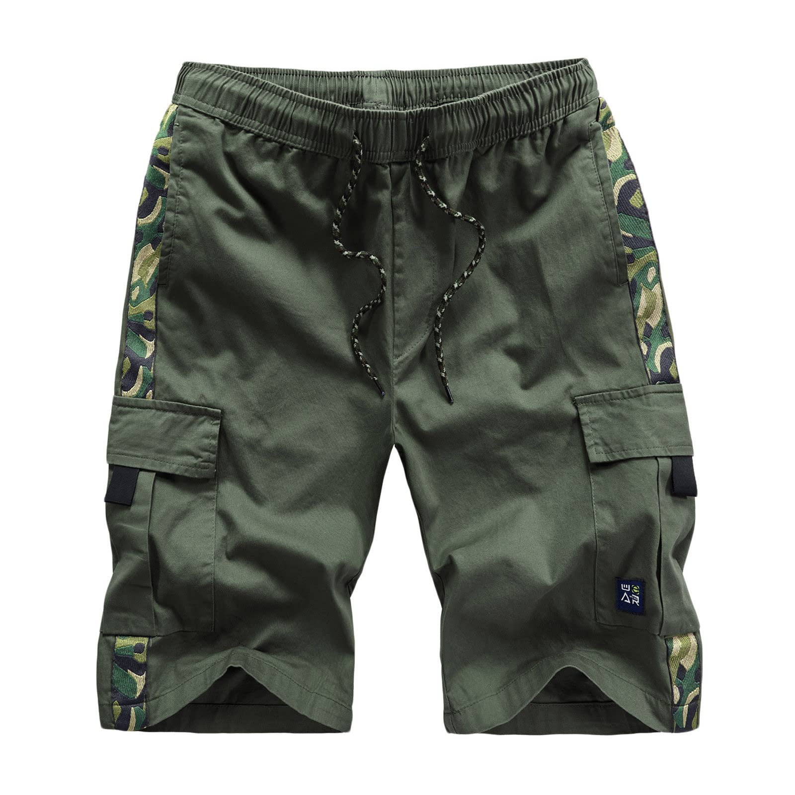 Stretch Shorts for Men Gym Shorts for Men Drawstring Elastic Waist Camo Cargo Shorts Casual Cotton Solid Tooling Shorts Outdoor Fashion 6 Inch Inseam Shorts Men Khaki Army Green 3X