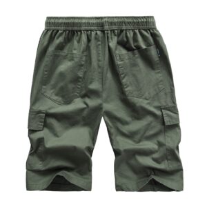 Stretch Shorts for Men Gym Shorts for Men Drawstring Elastic Waist Camo Cargo Shorts Casual Cotton Solid Tooling Shorts Outdoor Fashion 6 Inch Inseam Shorts Men Khaki Army Green 3X