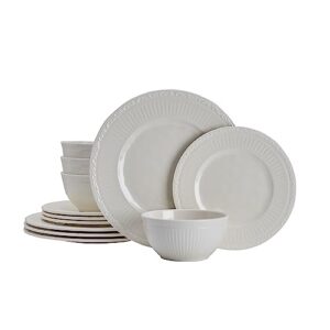 mikasa italian countryside melamine outdoor dinnerware set, service for 4, cream, 12 piece