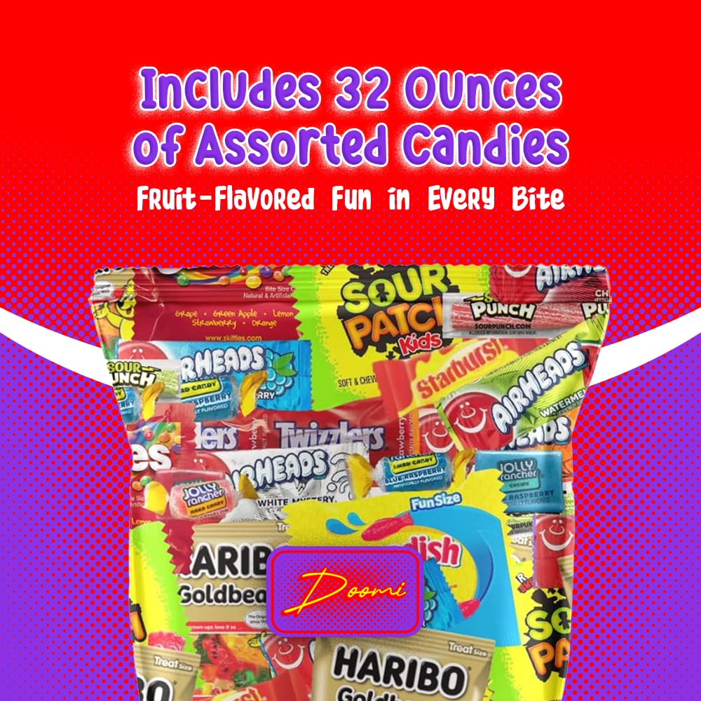 Bulk Assorted Fruit Candy - Starburst, Skittles, Swedish Fish, Air Heads, Jolly Rancher, Sour Punch, Sour Patch Kids, Gold-Bears Gummi Bears & Twizzlers (32 Oz Variety Pack)