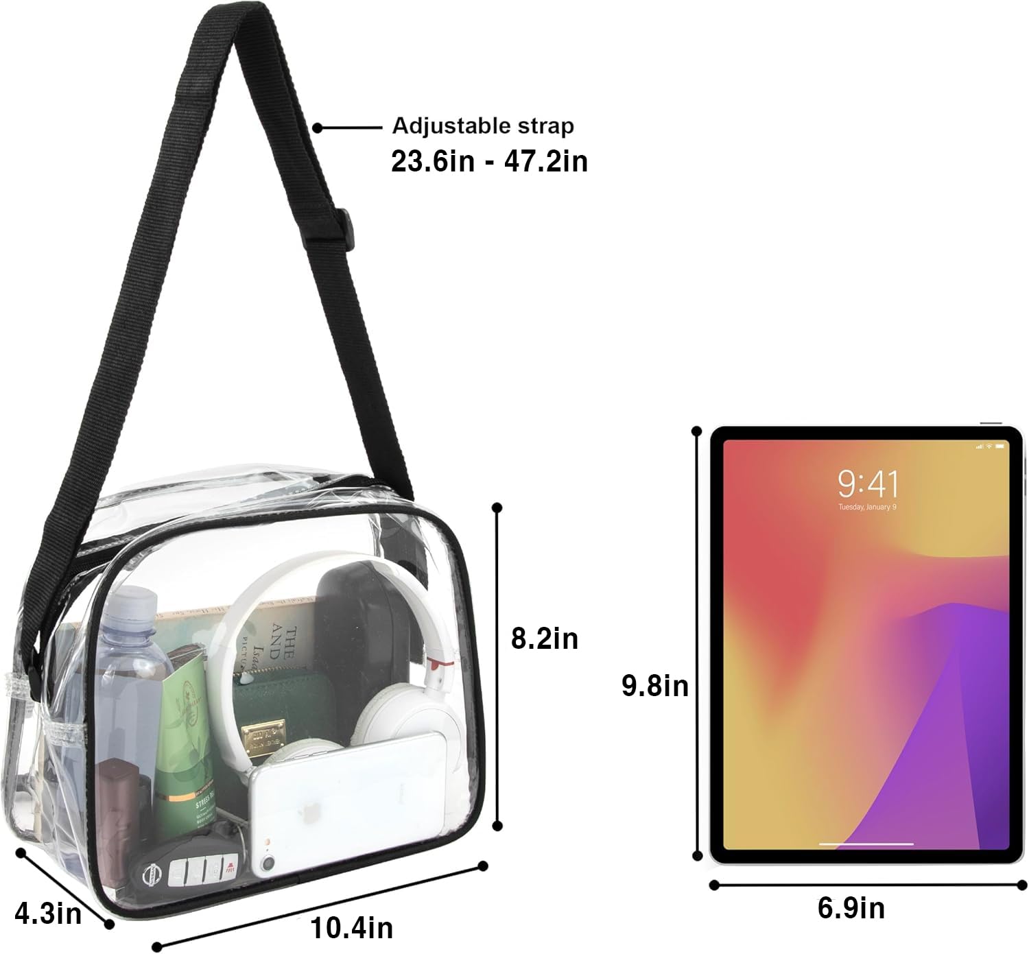 Trail maker Clear Lunch Bag with Strap, Zipper for Kids, School, Work, Sports, Office, Picnics, Stadium Approved Clear Concert Camera Beach Bag