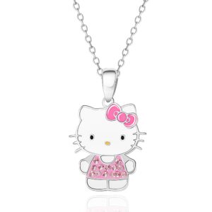 hello kitty sanrio womens necklace official license - silver plated necklace with enamel and crystal pendant