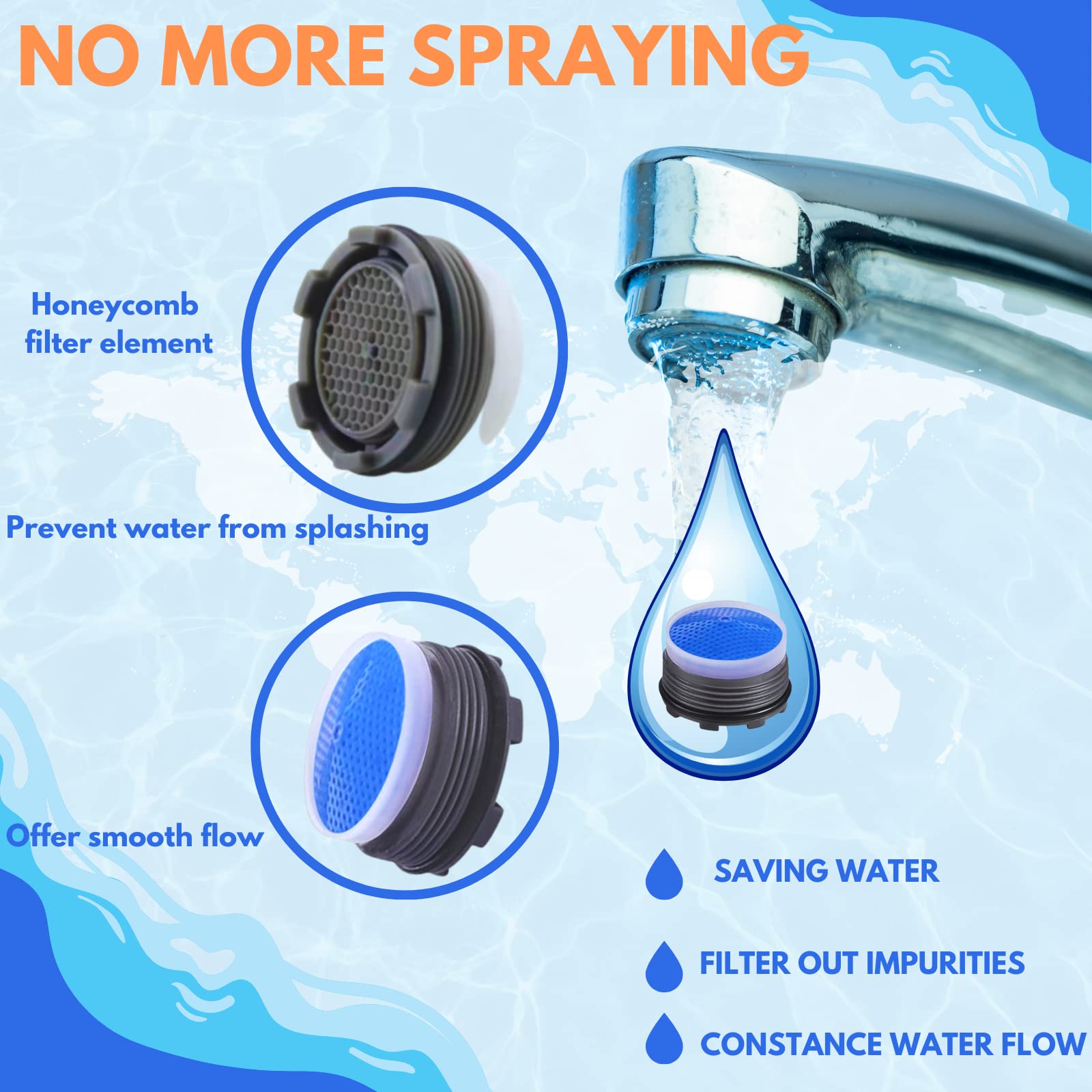 16PCS Faucet Aerators Faucet Aerator Replacement Faucet Aerator Bathroom Sink with 4PCS Faucet Aerator Removal Tool Aerator Key, Water Saving Sink Flow Restrictor Set M 16.5mm 18.5mm 21.5mm 24mm