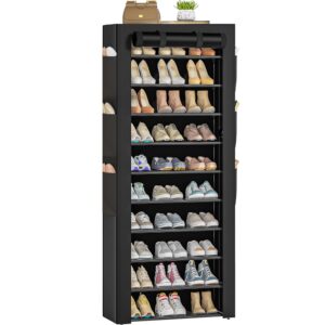 oyrel large shoe rack, black, 6 side pockets, 23.6" wide x 11.4" deep x 68.9" tall, 36-41 pairs of shoes