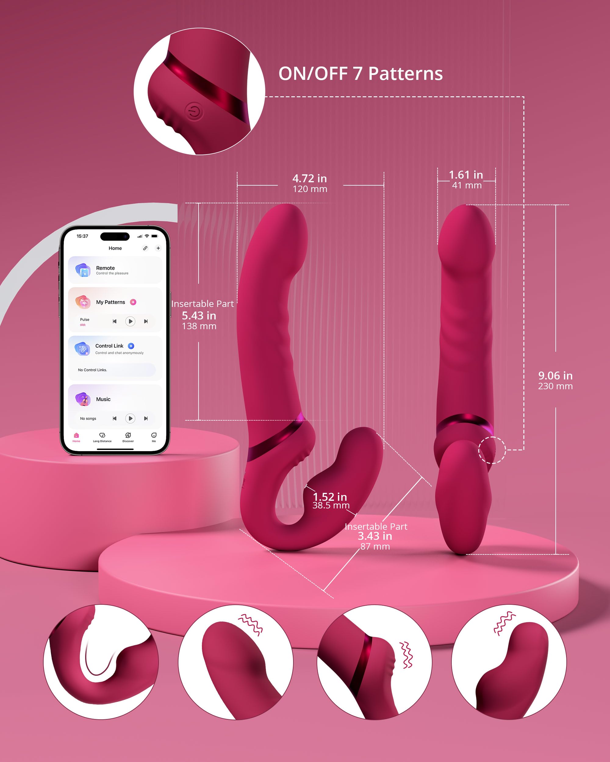 LOVENSE Lapis Strapless Strap on Dildos Double-Ended G Spot Vibrator with Flexible Bulb Vibrating Butt Plug Adult Toy & Game Remote Control Clitoral Stimulator Sex Toys for Women Lesbian Couple