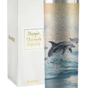 Onebttl Dolphin Gifts for Women, 20oz Stainless Steel Tumbler with Lid and Straw - Glitter Sunset Dolphin